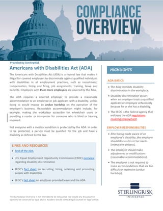 Compliance Overview - Americans with Disabilities Act (ADA) | PDF