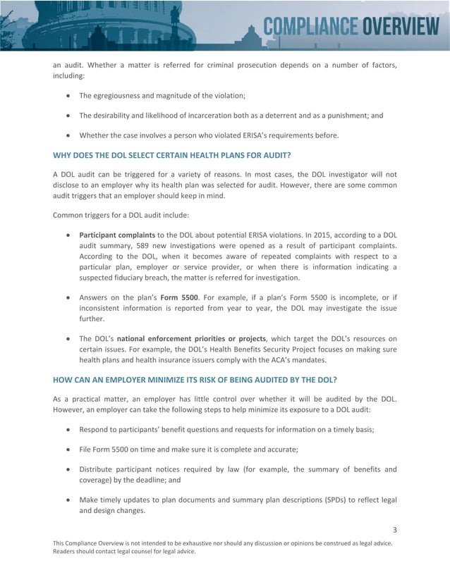 Compliance Overview - ERISA Compliance FAQs: Enforcement | PDF | Personal Taxes | Personal Finance