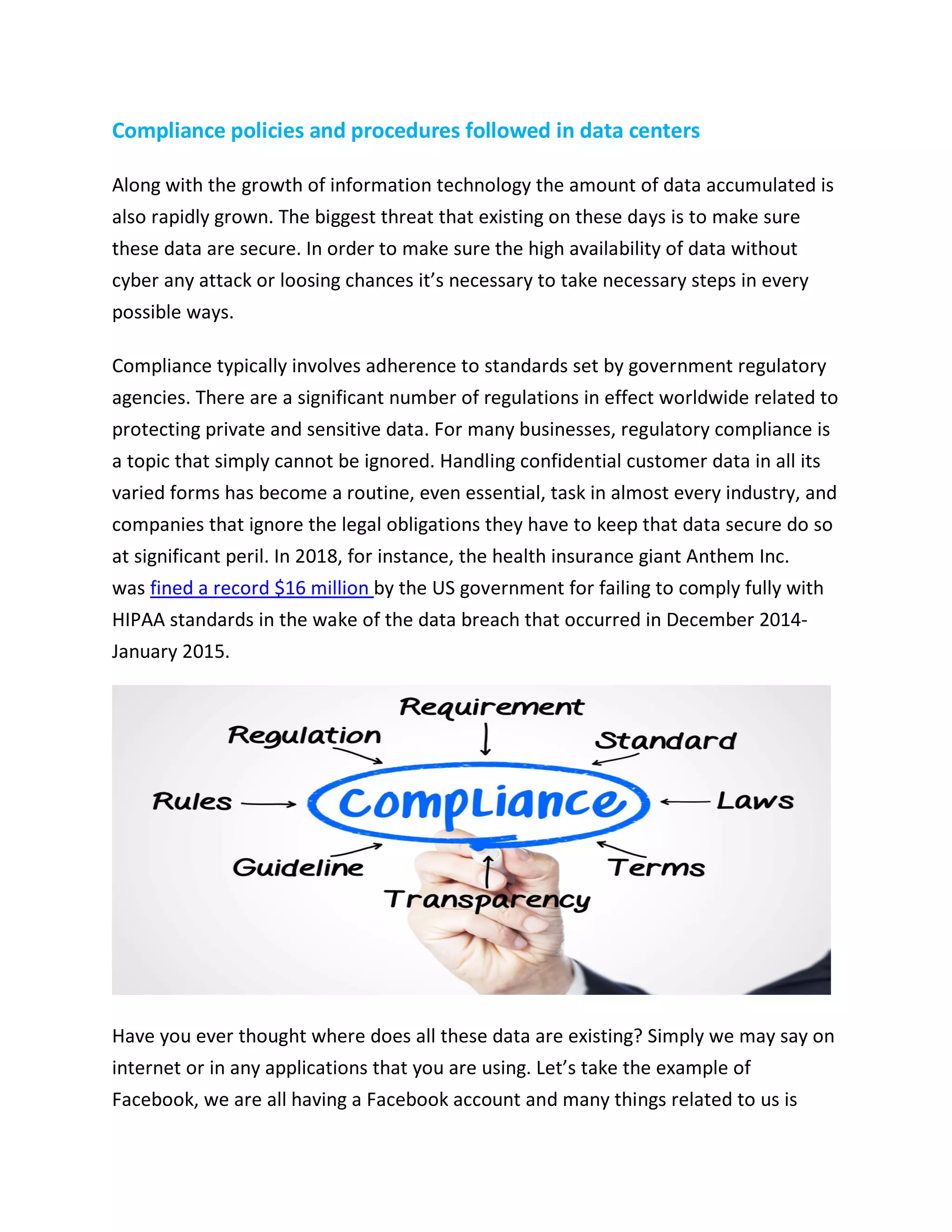 Compliance policies and procedures followed in data centers | PDF