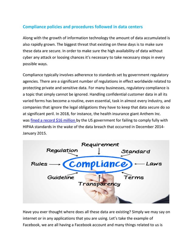 Compliance policies and procedures followed in data centers | PDF