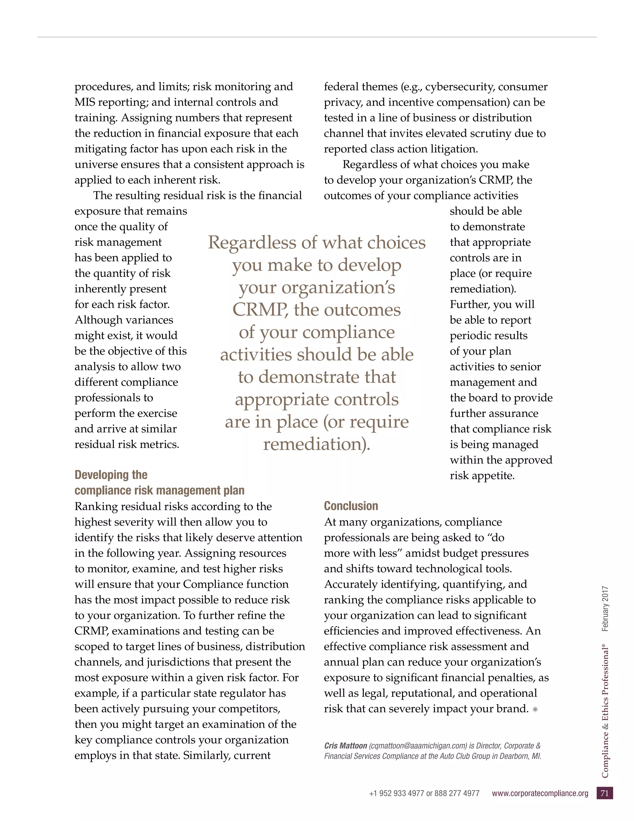 Compliance risk management planning 2017-02-mattoon | PDF