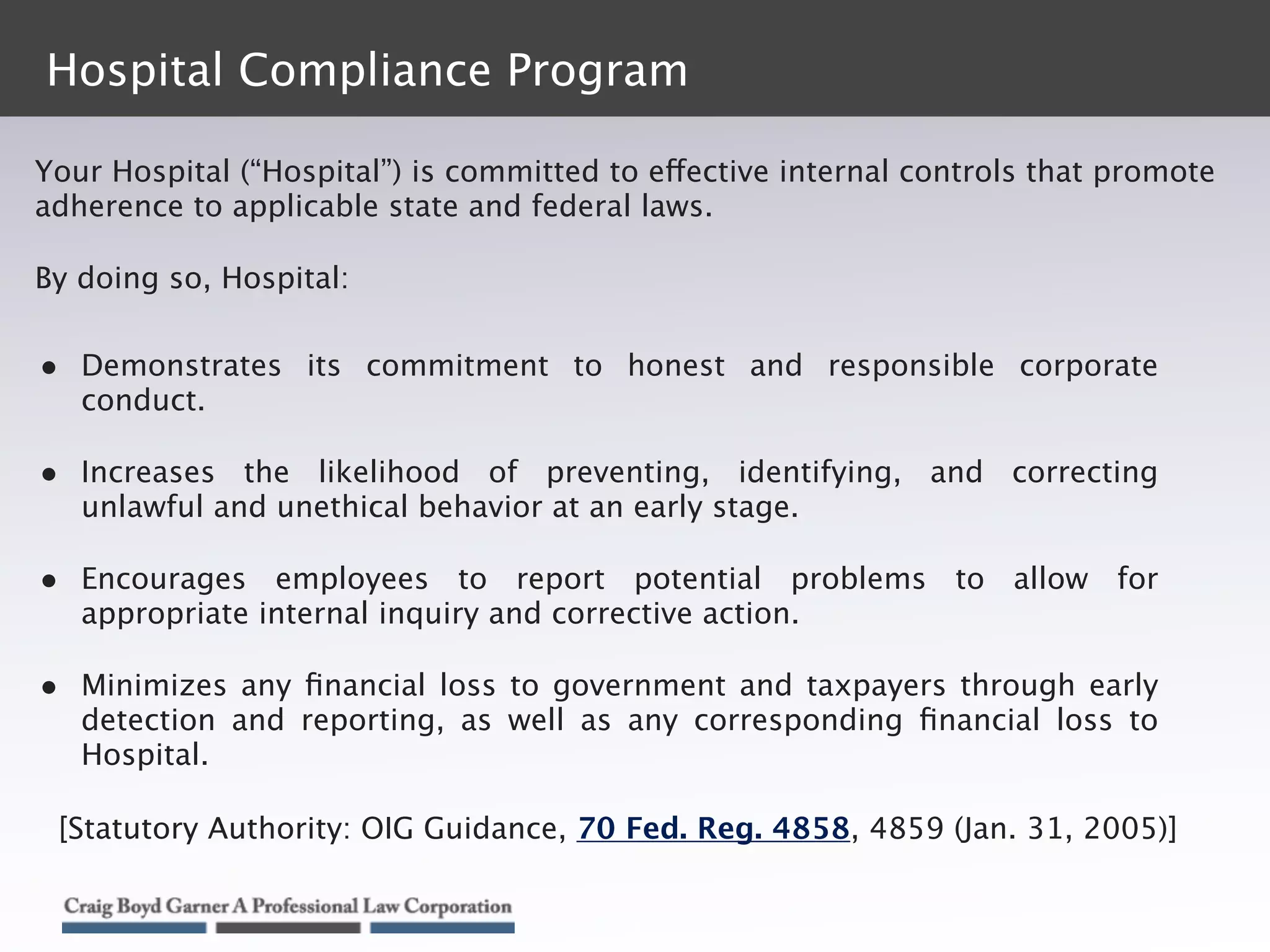 Sample Hospital Compliance Program | KEY