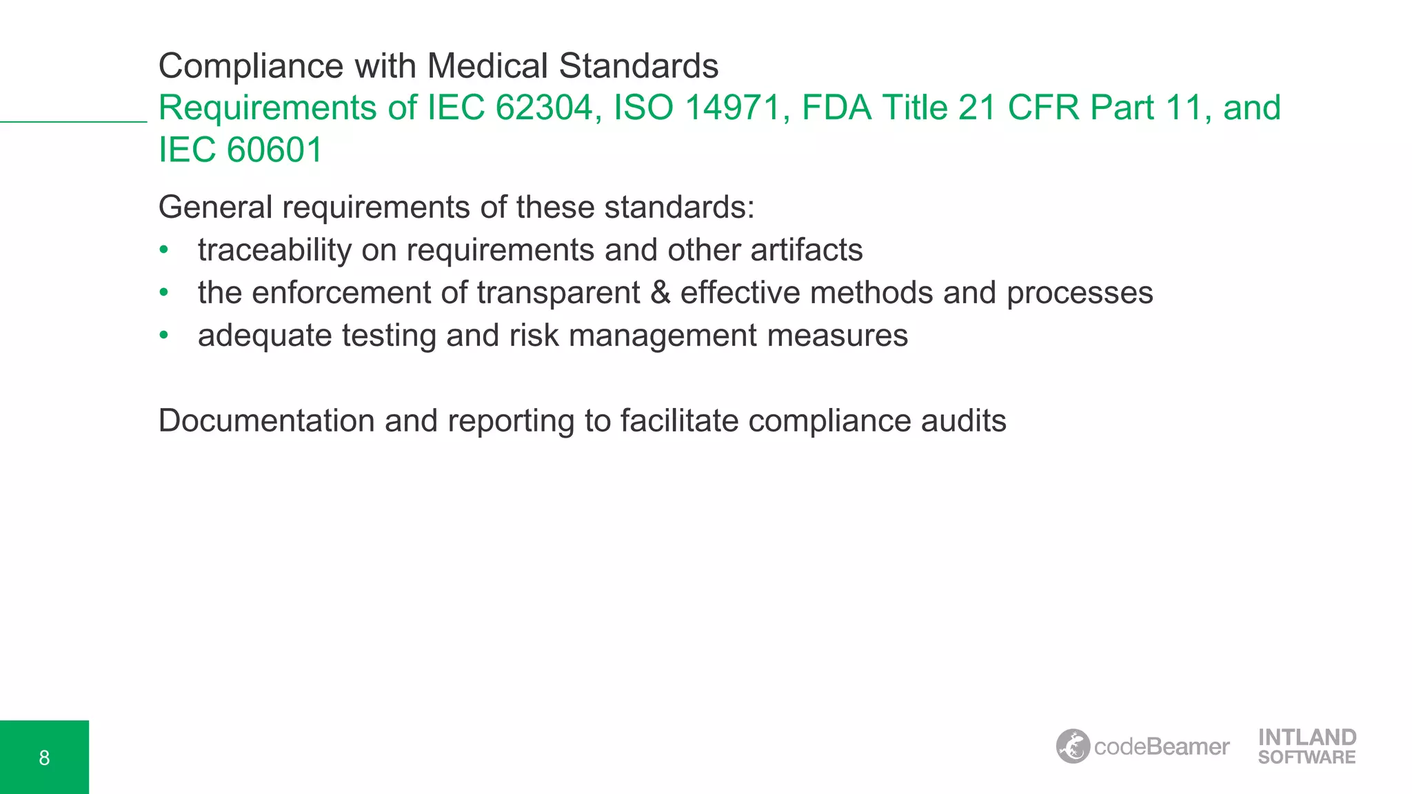 Compliance with medical standards iec 62304, iso 14971, iec 60601, fda title 21 cfr part 11 | PDF