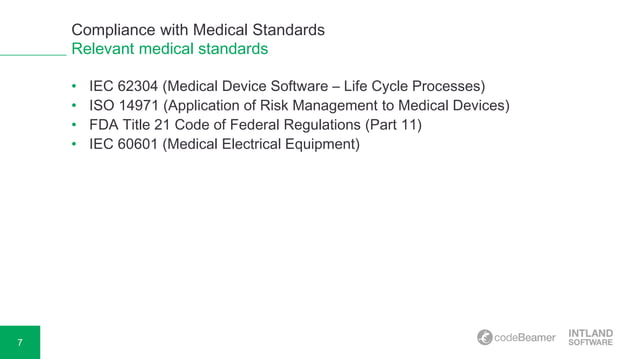 Compliance with medical standards iec 62304, iso 14971, iec 60601, fda title 21 cfr part 11 | PDF
