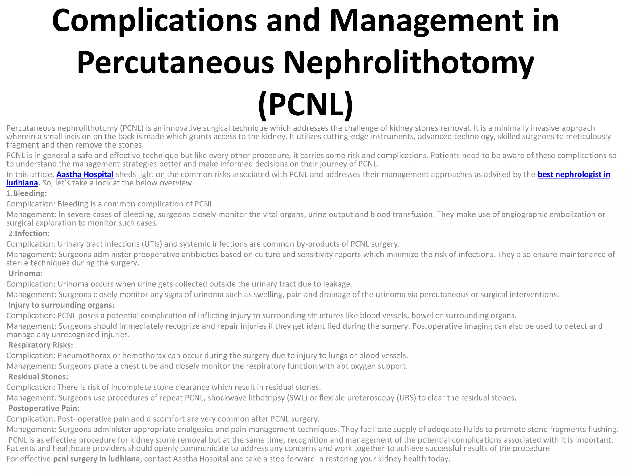 Complications and Management in Percutaneous Nephrolithotomy (PCNL).pptx