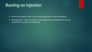 Complications and management of local anesthesia | PPTX