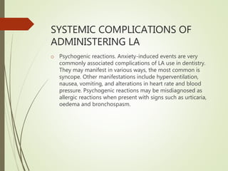 Complications of administering local anaesthesia and their management ...