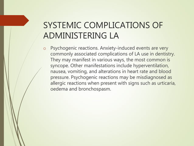Complications of administering local anaesthesia and their management | PPT