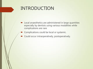 Complications of administering local anaesthesia and their management ...