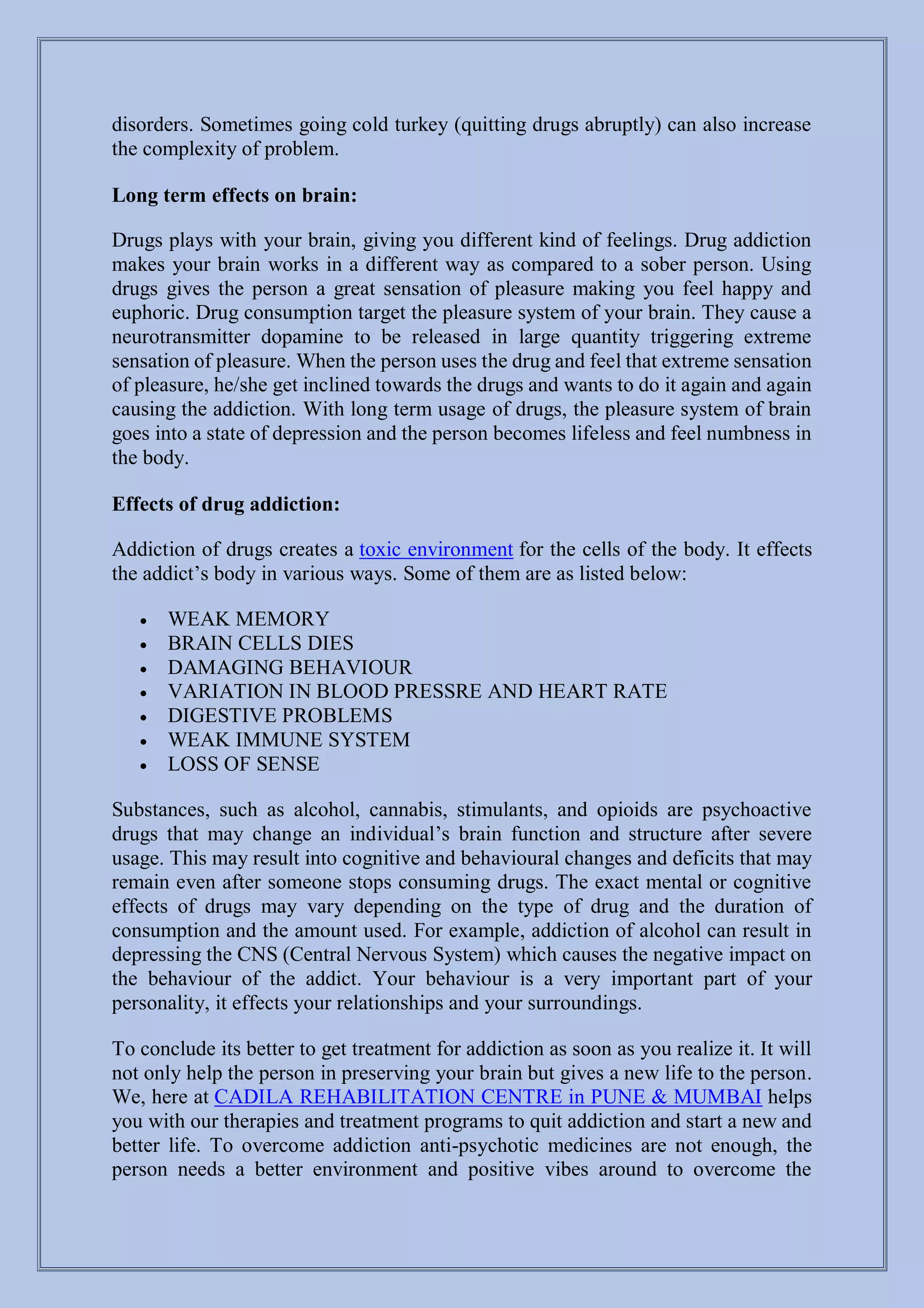 Drugs Addiction On Brain And How It Affects The Brain! | PDF | Brain ...