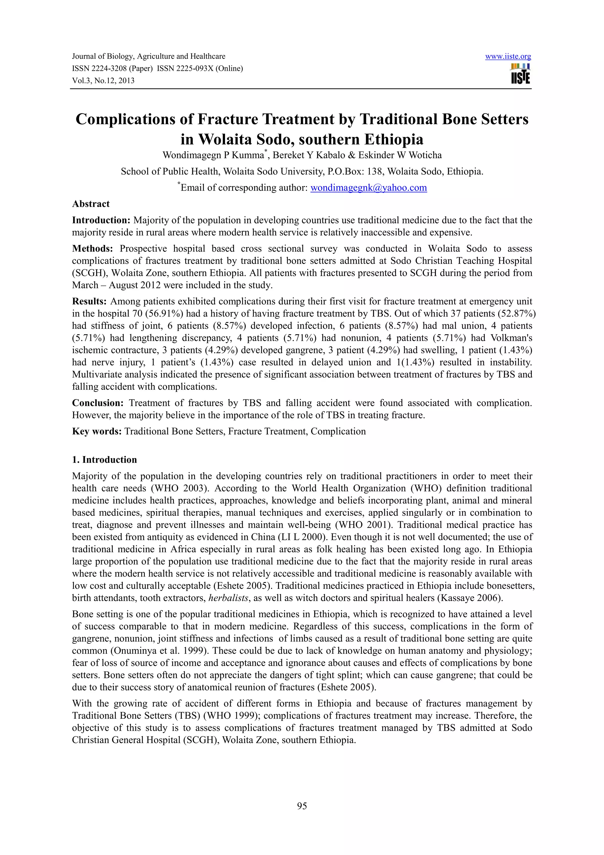 Complications of fracture treatment by traditional bone setters in ...