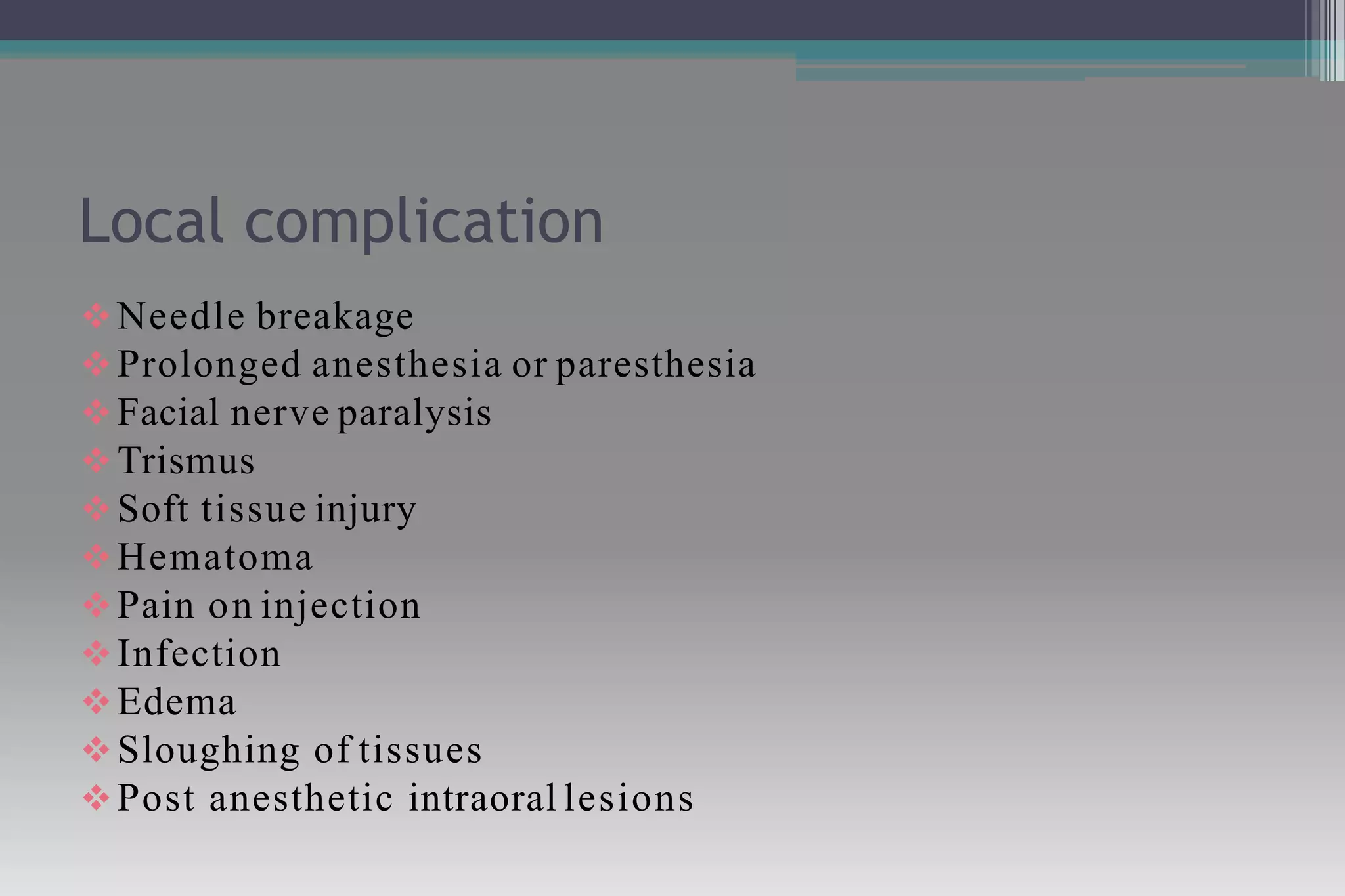 Complications of Local anesthesia (part I) for B.D.S & M.D.S | PDF