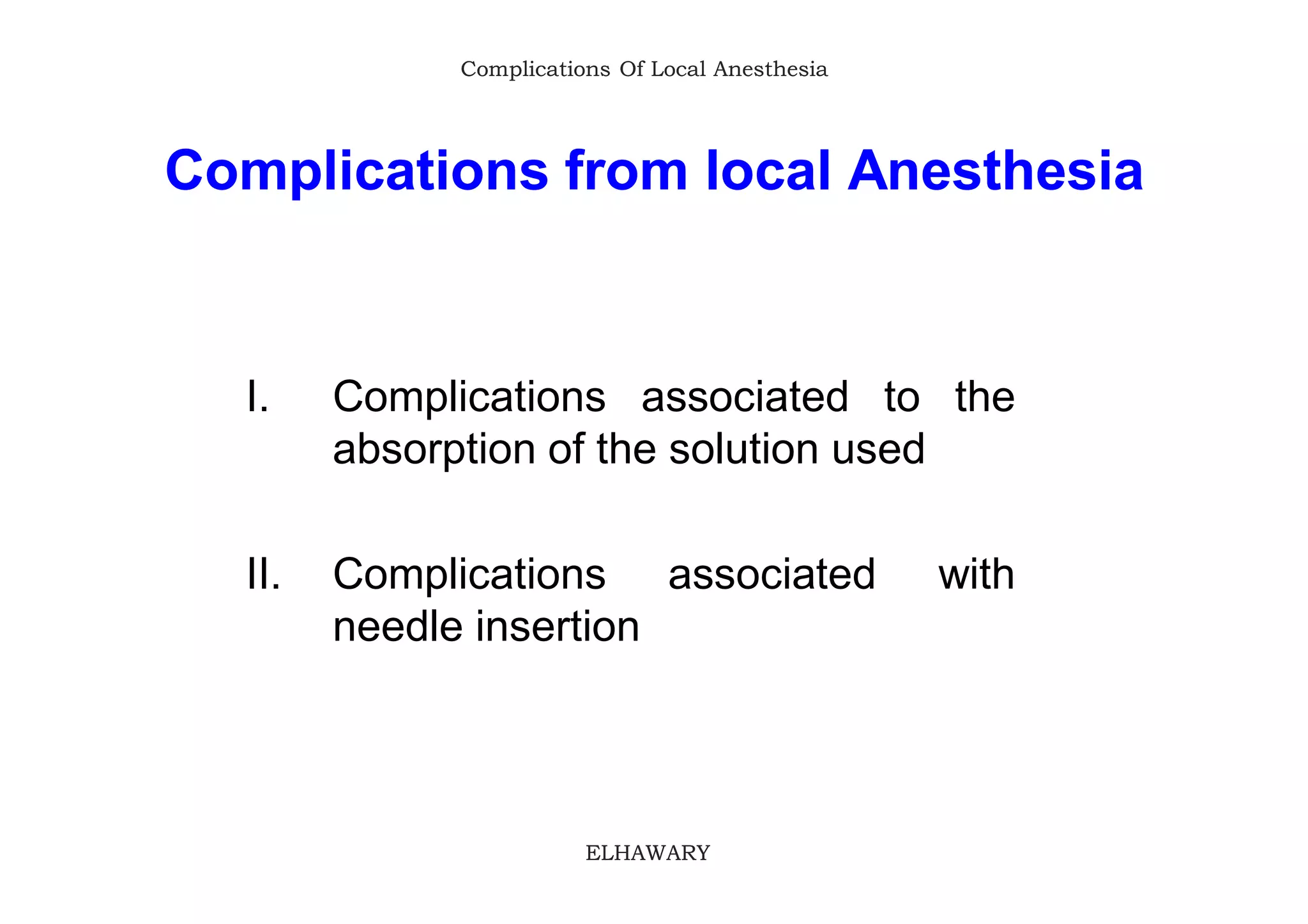 Complications of local anesthesia | PDF