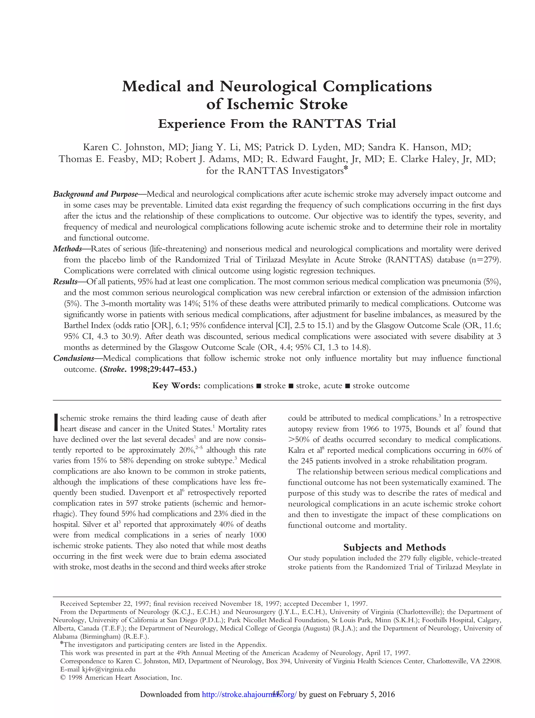 Complications of stroke | PDF