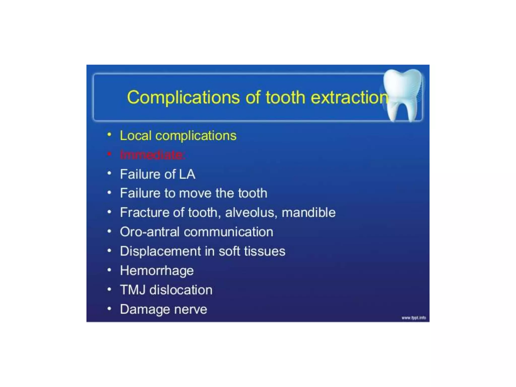 Complications of tooth Extraction.pptx | Dental Health | Diseases and ...