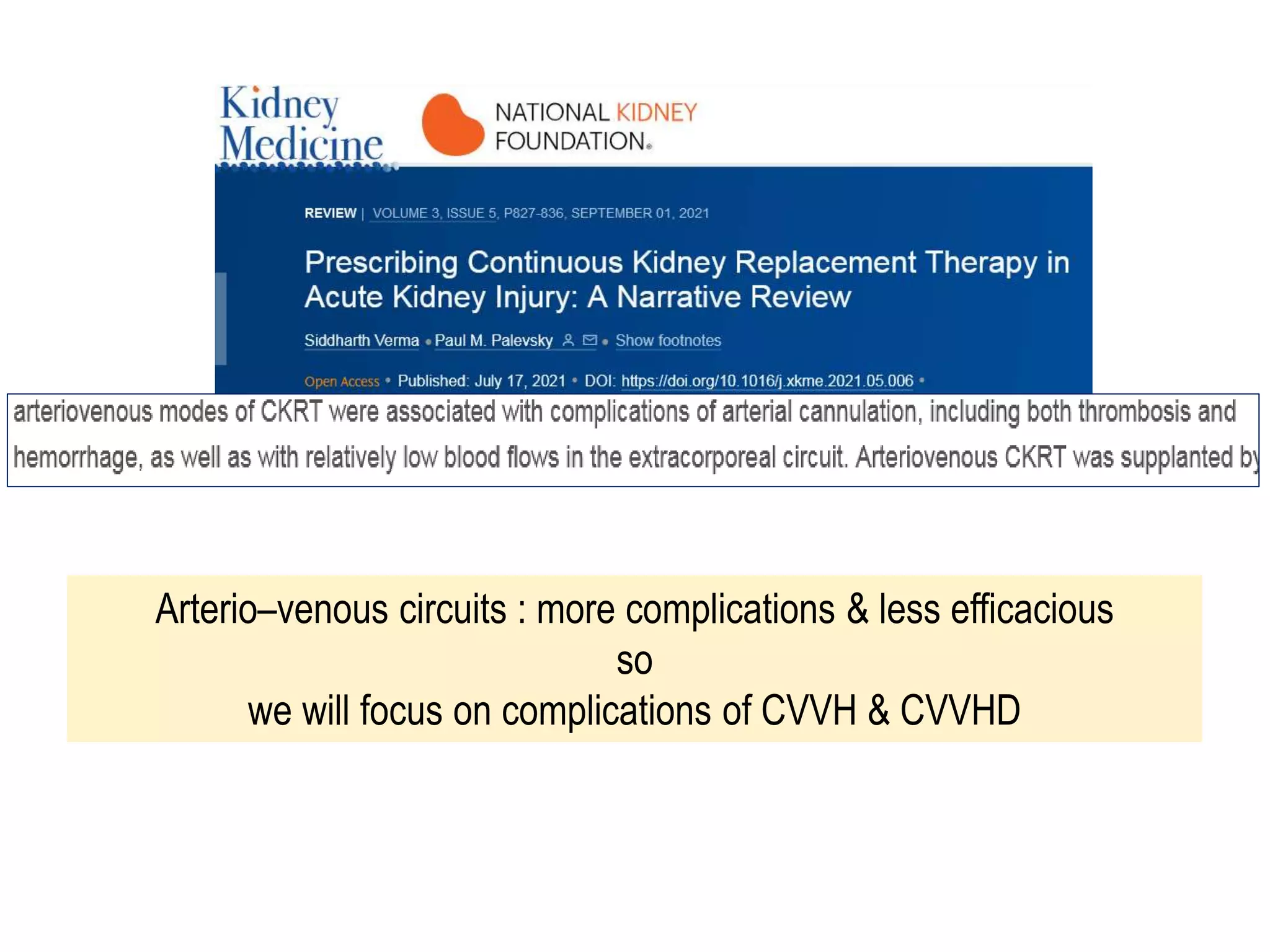 Complications & troubleshooting in continuous renal replacement therapy ...