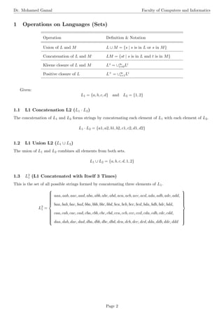 Complier Design - Operations on Languages, RE, Finite Automata | PDF