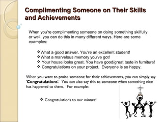 Complimenting and replying to compliments | PPT