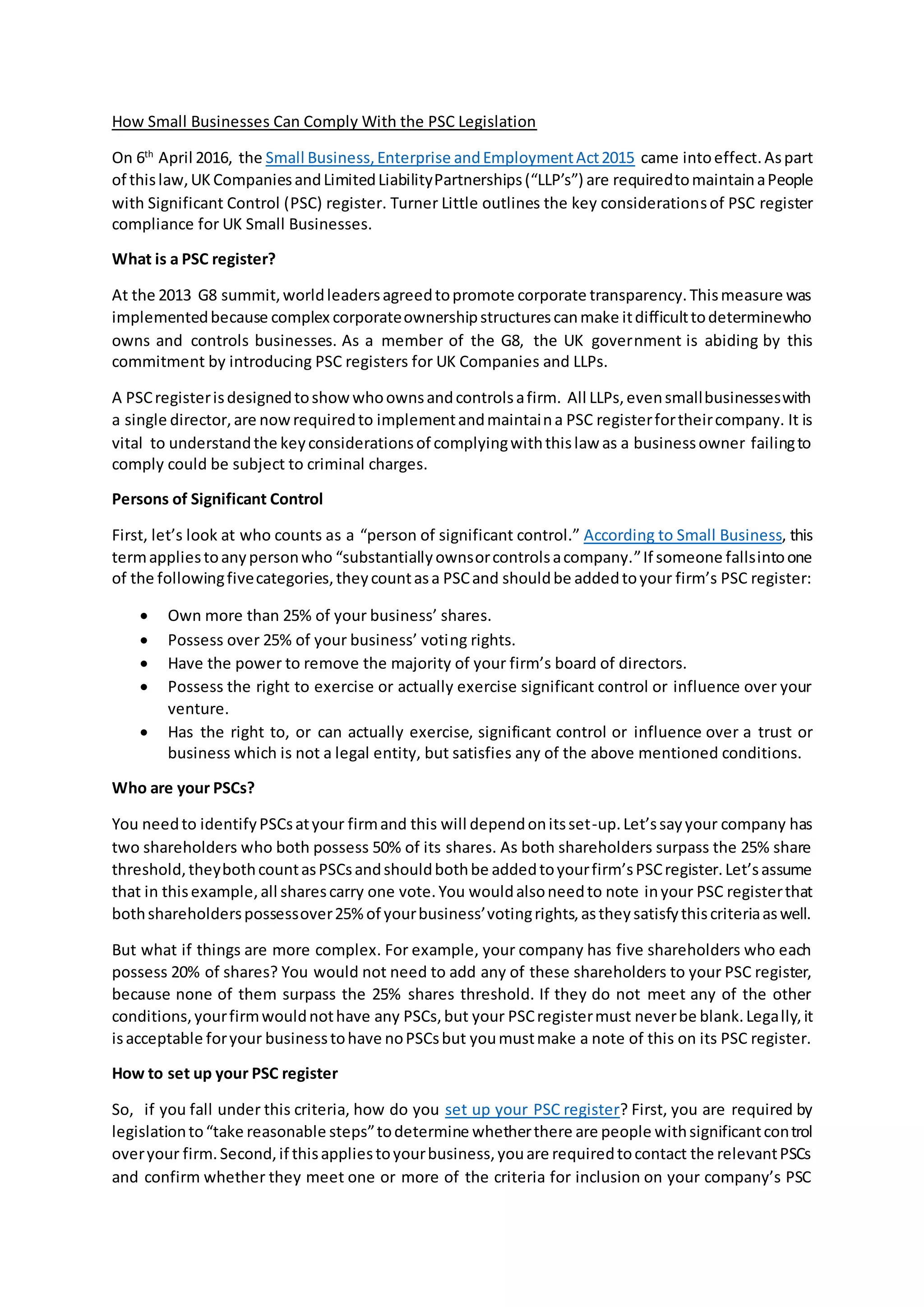 How Small Businesses Can Comply With the PSC Legislation | DOCX