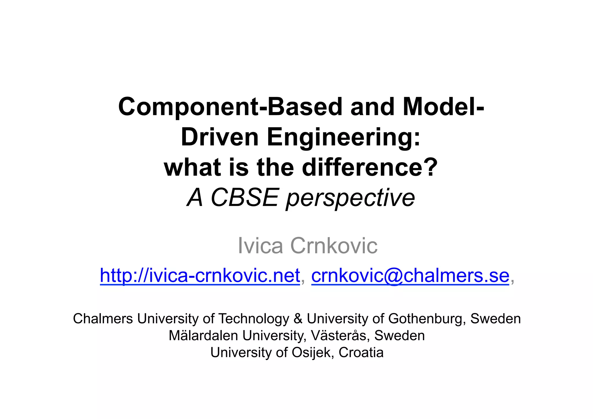 Component-Based and Model-Driven Engineering: what is the difference? A CBSE perspective | PDF ...