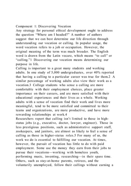 Component 1 Discovering VocationAny strategy for personal ethic | DOCX