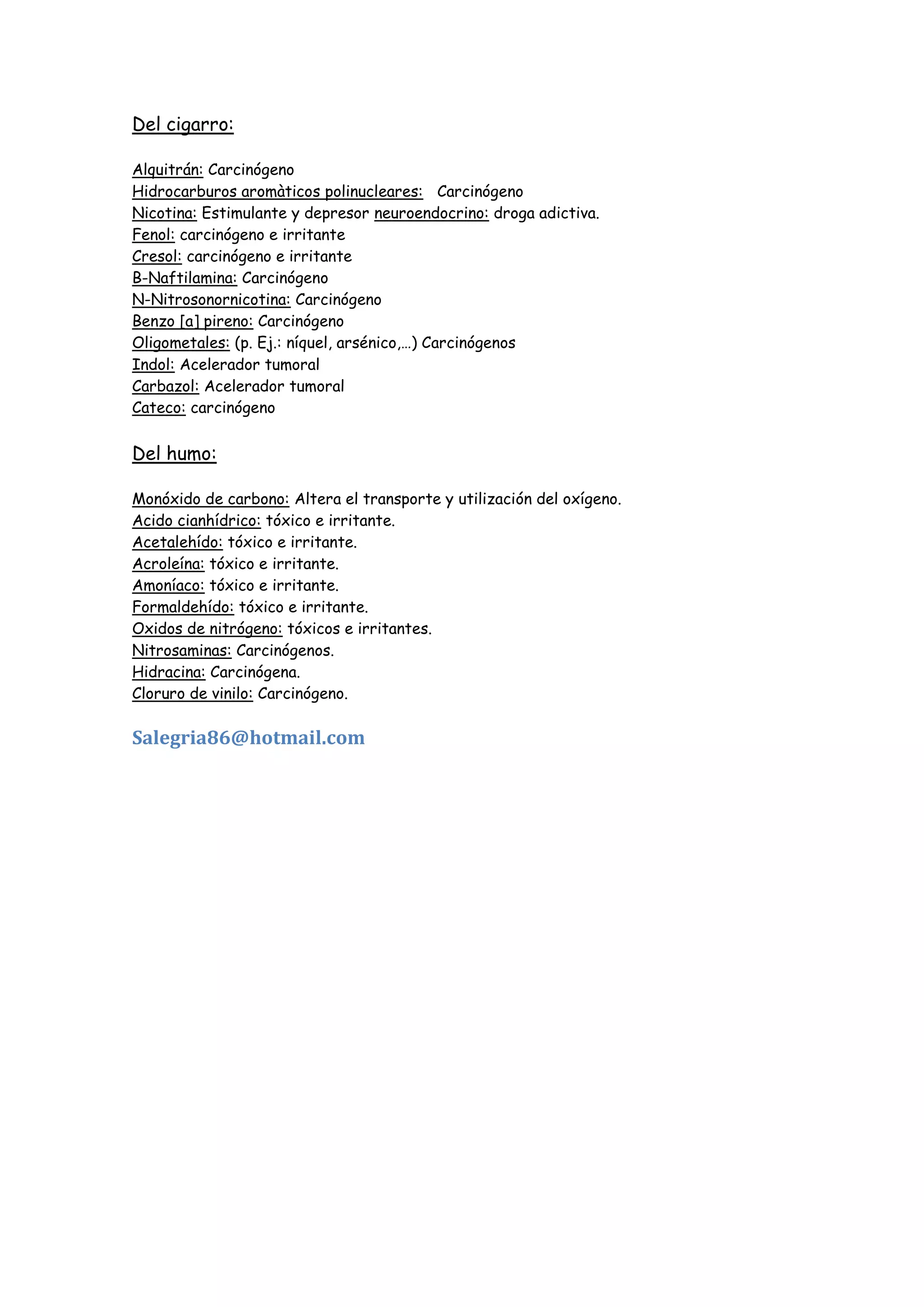 Componentes del cigarrillo | DOCX