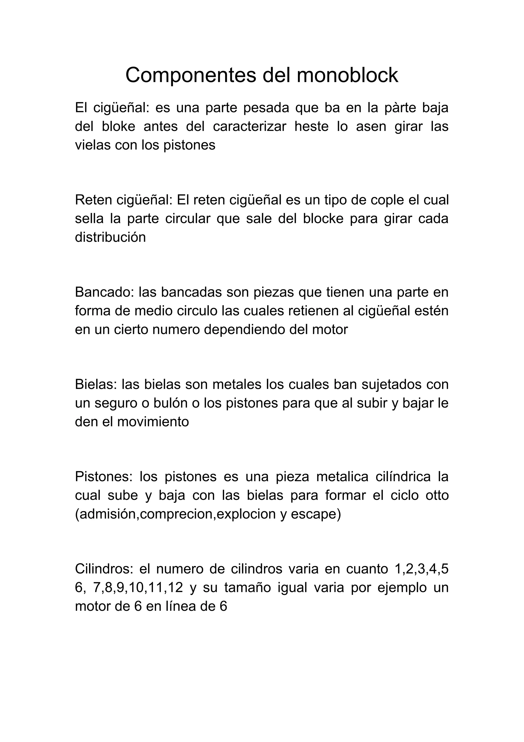 Componentes del monoblock | DOCX