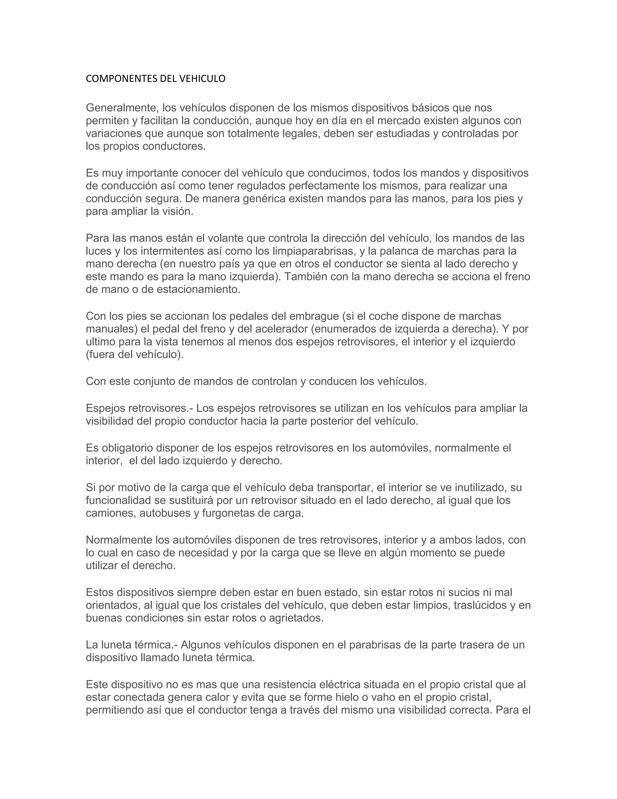 Componentes Del Vehiculo | DOCX
