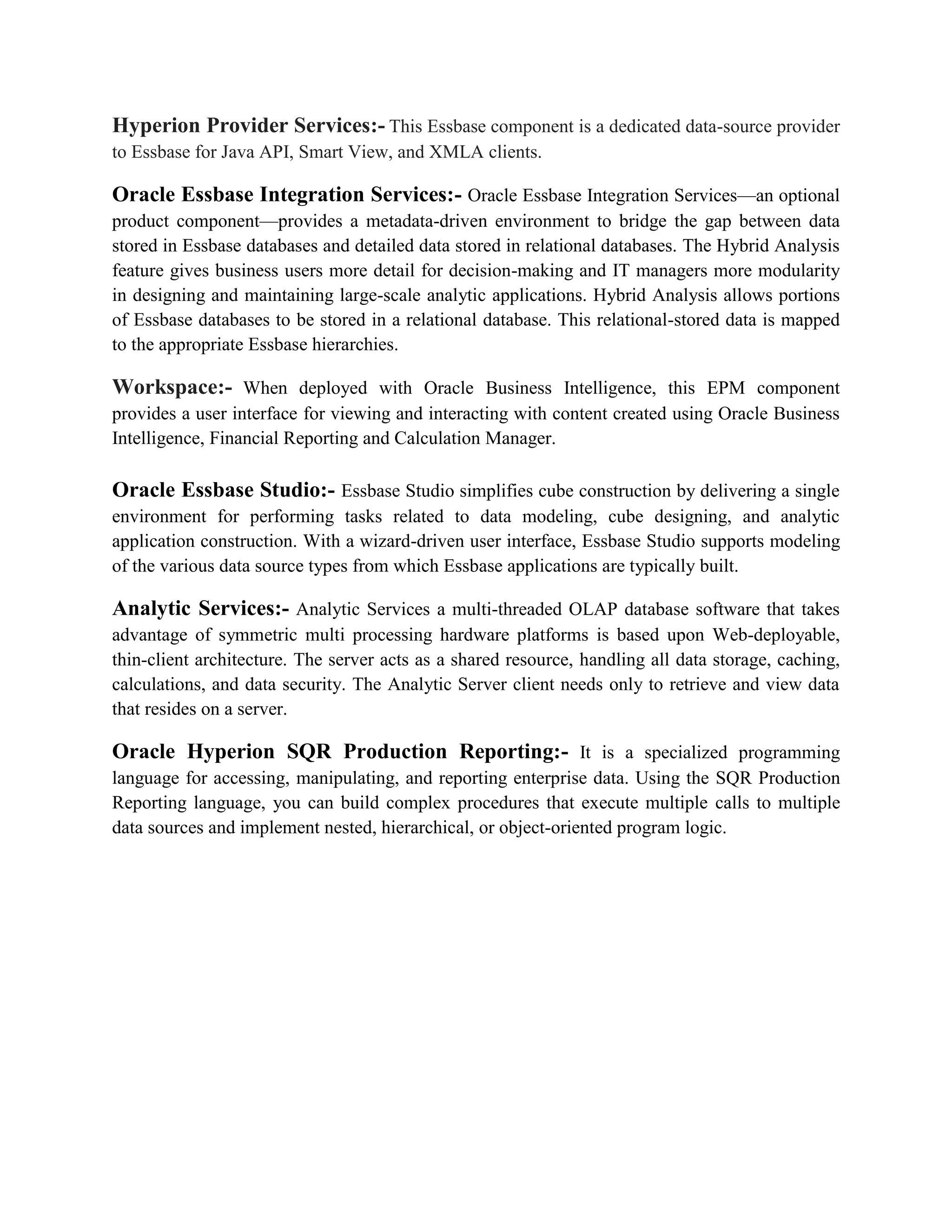 Hyperion Components and It`s work | DOCX | Databases | Computer Software and Applications