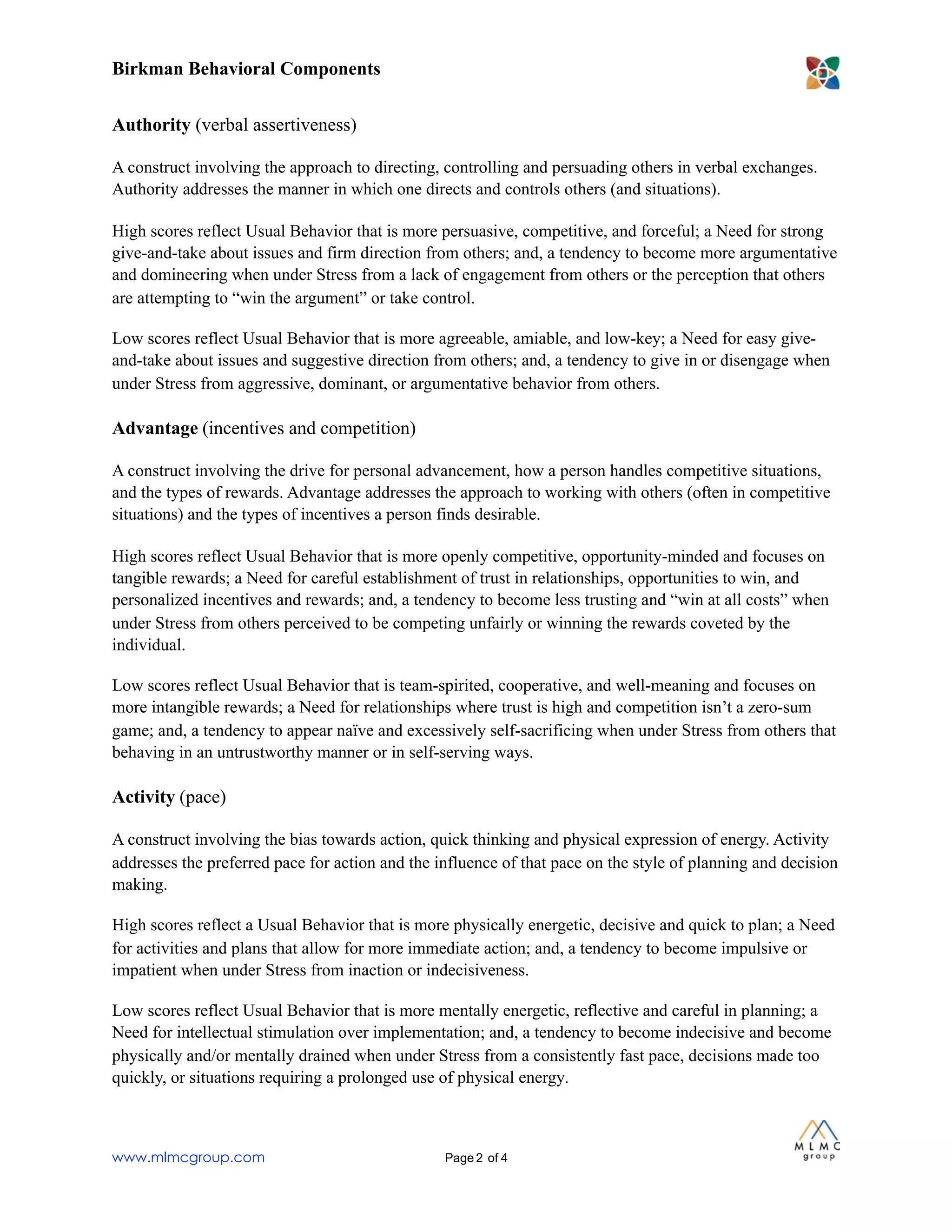 Birkman Behavioral Components Descriptions | PDF