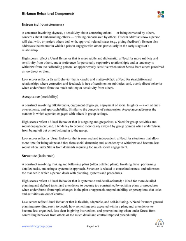 Birkman Behavioral Components Descriptions | PDF | Mental Health ...