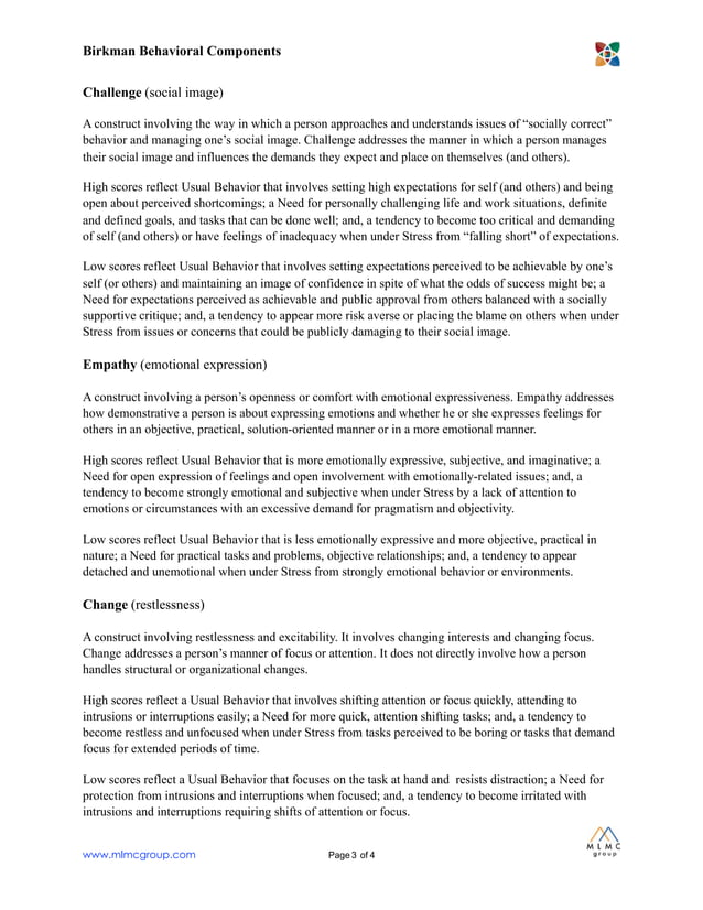Birkman Behavioral Components Descriptions | PDF | Mental Health ...