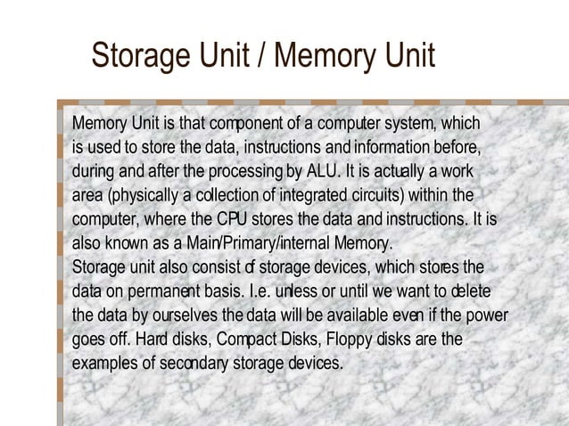 Components Of Computer unit-2 | PPT | Data Storage and Warehousing | Computing