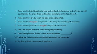 COMPONENTS OF ICT - DIGITAL TECHNOLOGY ICT | PPTX
