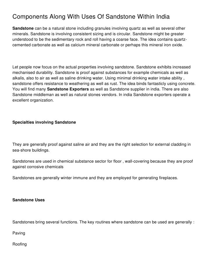 Components Along With Uses Of Sandstone Within India