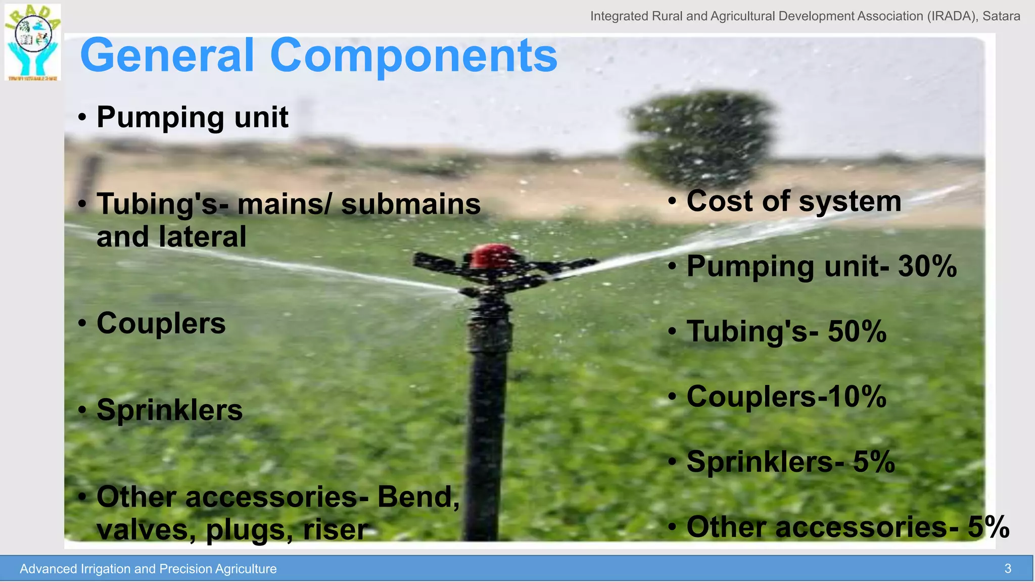 Components and fittings of sprinkler irrigation system | PPTX
