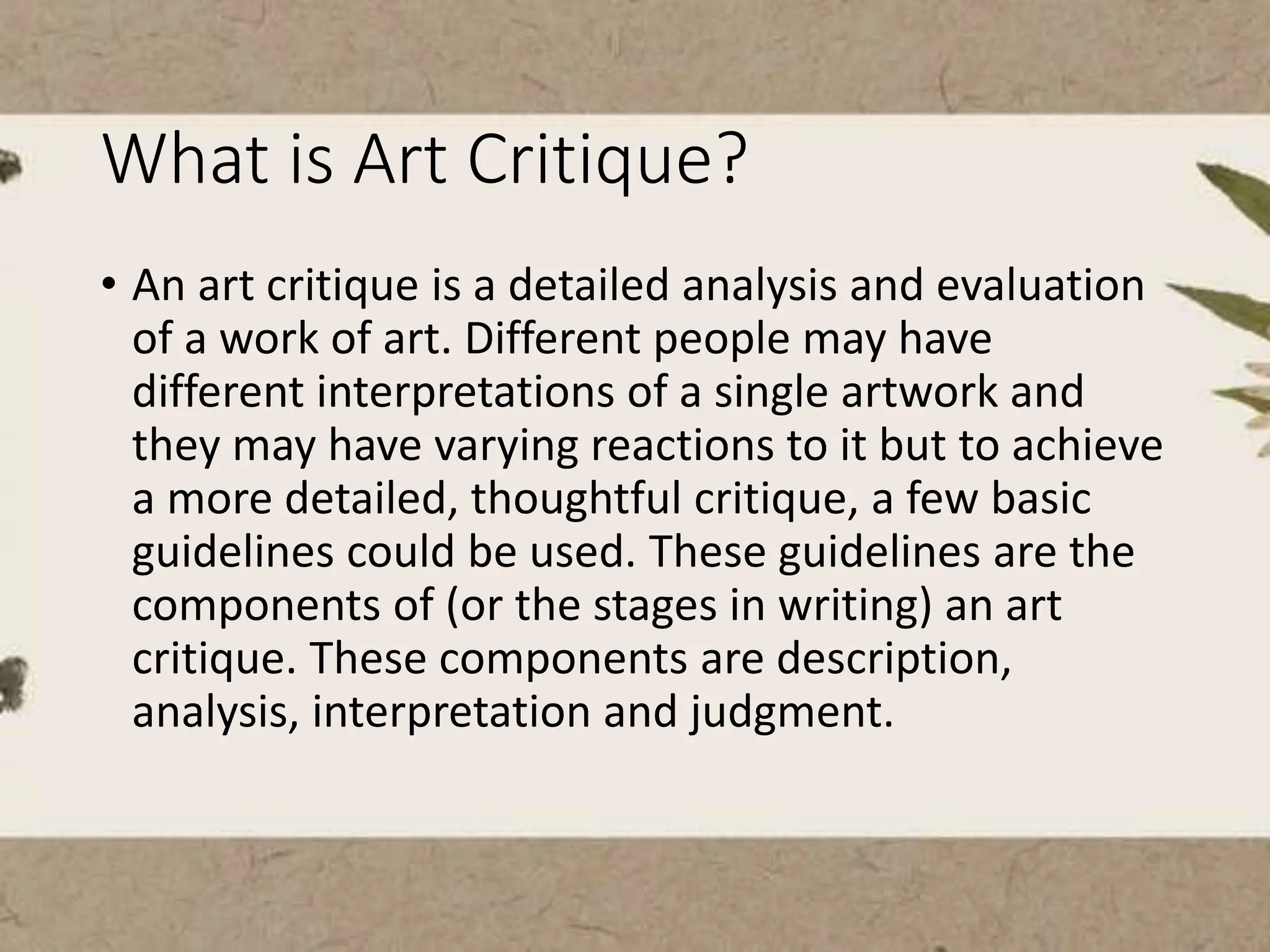 Components of an Art Critique_Contemporary Phi. Arts | PPTX