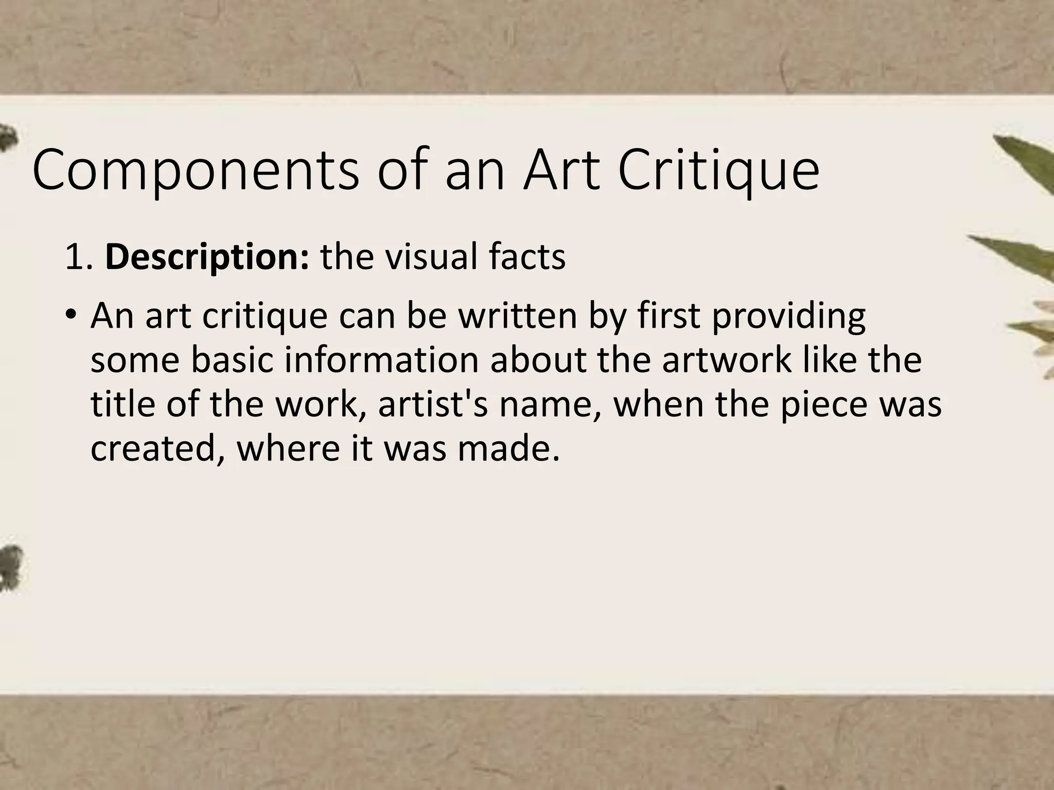 Components of an Art Critique_Contemporary Phi. Arts | PPTX