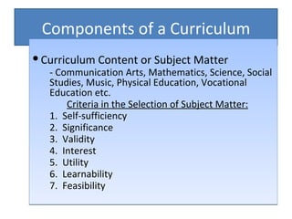 Components of a curriculum | PPT