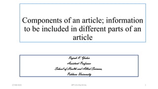 Components of an article; information to be included in different parts ...