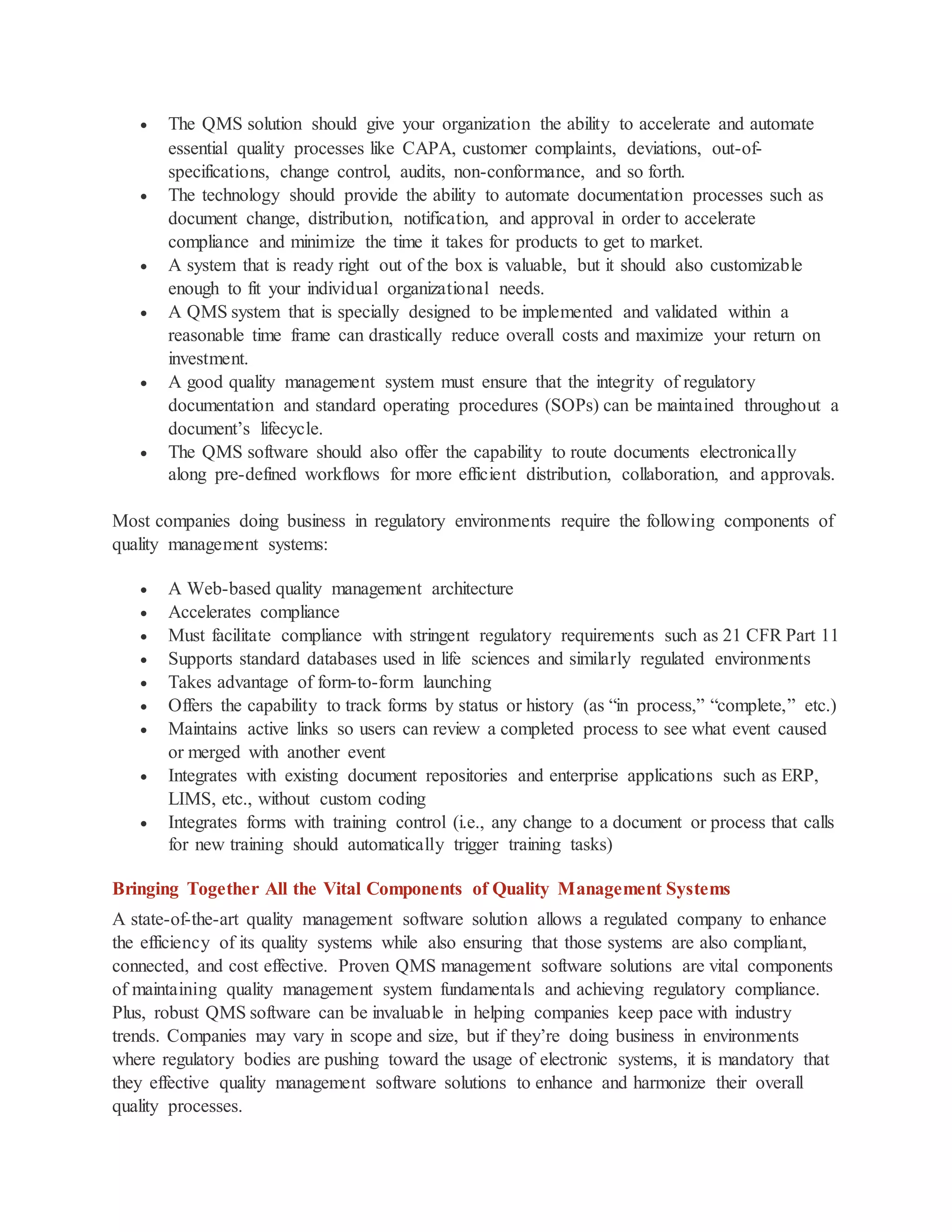 Components of a quality management system | DOCX