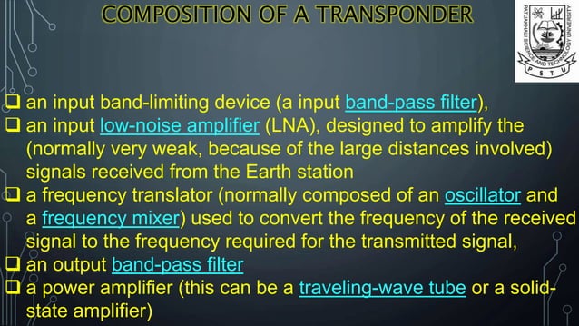 Components of a satellite communication system transponder | PPTX ...