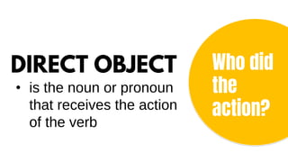 COMPONENTS OF A SENTENCE: Subject, predicate, direct and indirect ...