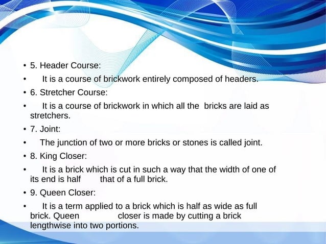 Components of bricks and english &flemish bonds | ODP | Geology | Science