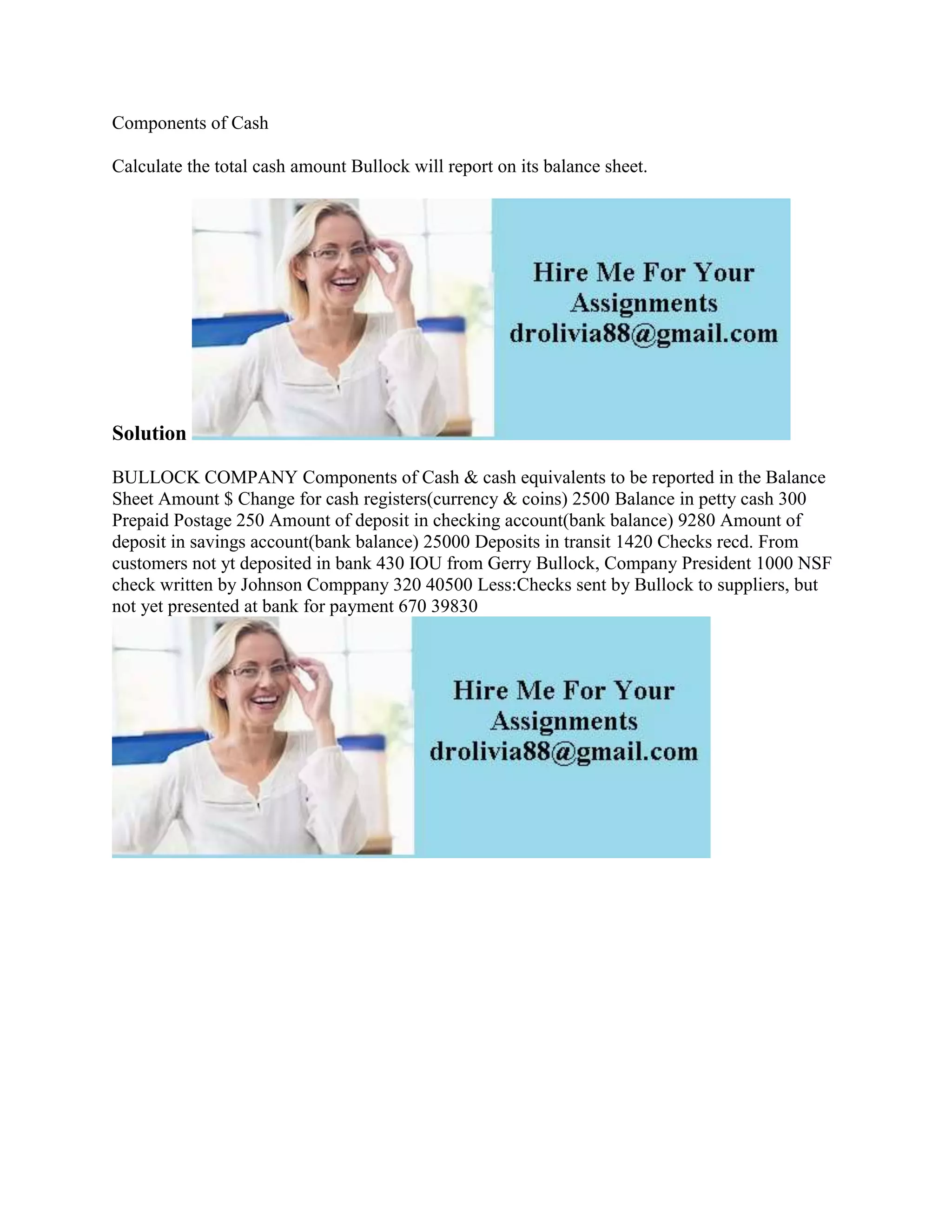 Components of Cash Calculate the total cash amount Bullock will report.docx