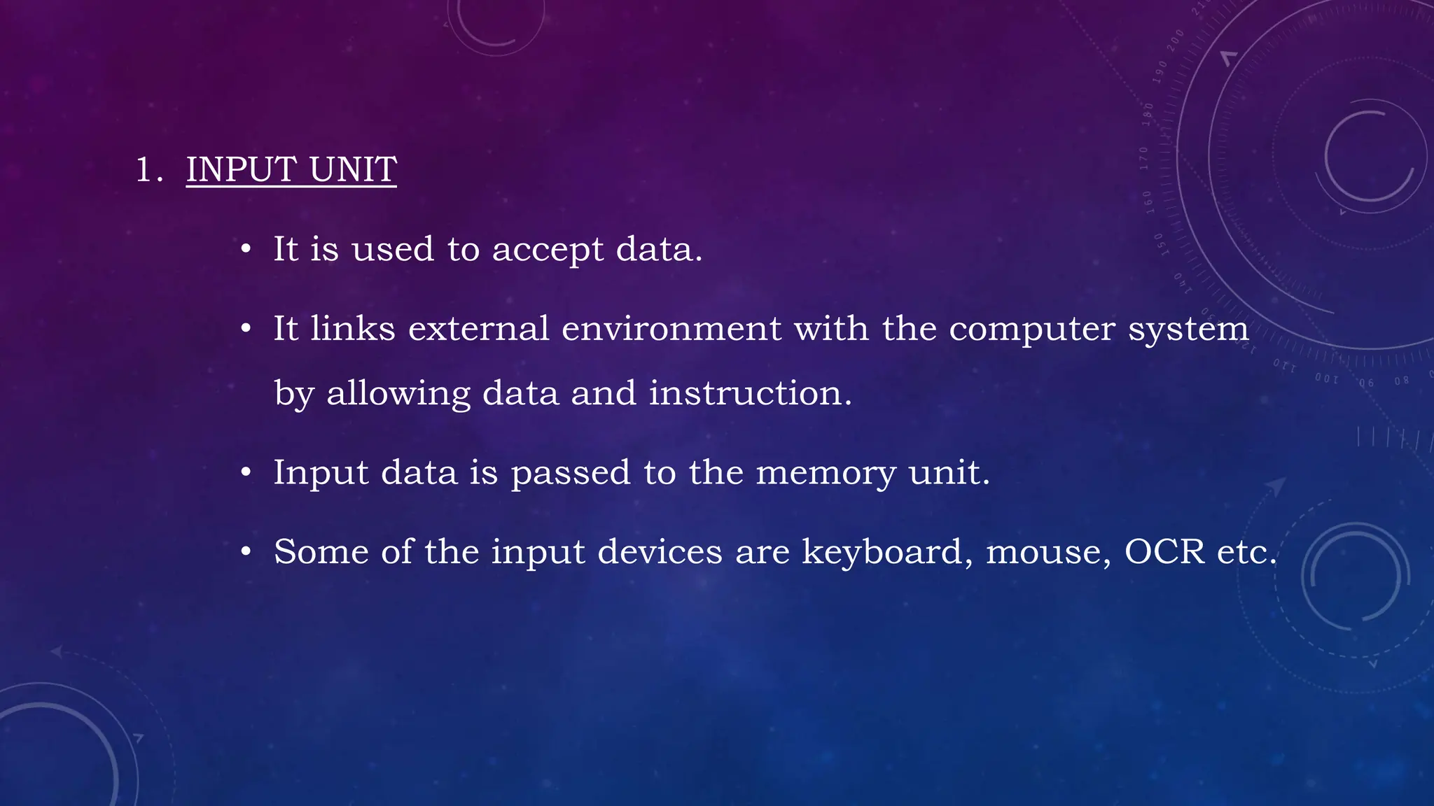 Components of Computer, Memory Unit and Input Devices - Given to ...