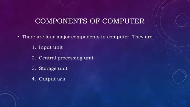 Components of Computer, Memory Unit and Input Devices - Given to ...