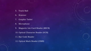 Components of Computer, Memory Unit and Input Devices - Given to ...