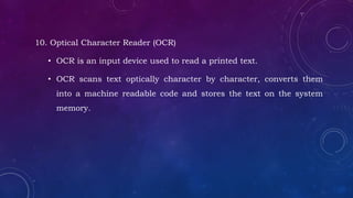Components of Computer, Memory Unit and Input Devices - Given to ...