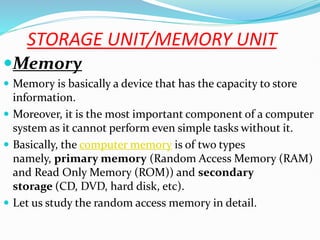 CHAPTER-8 COMPONENTS OF COMPUTER SYSTEM CLASS 9 CBSE | PPTX